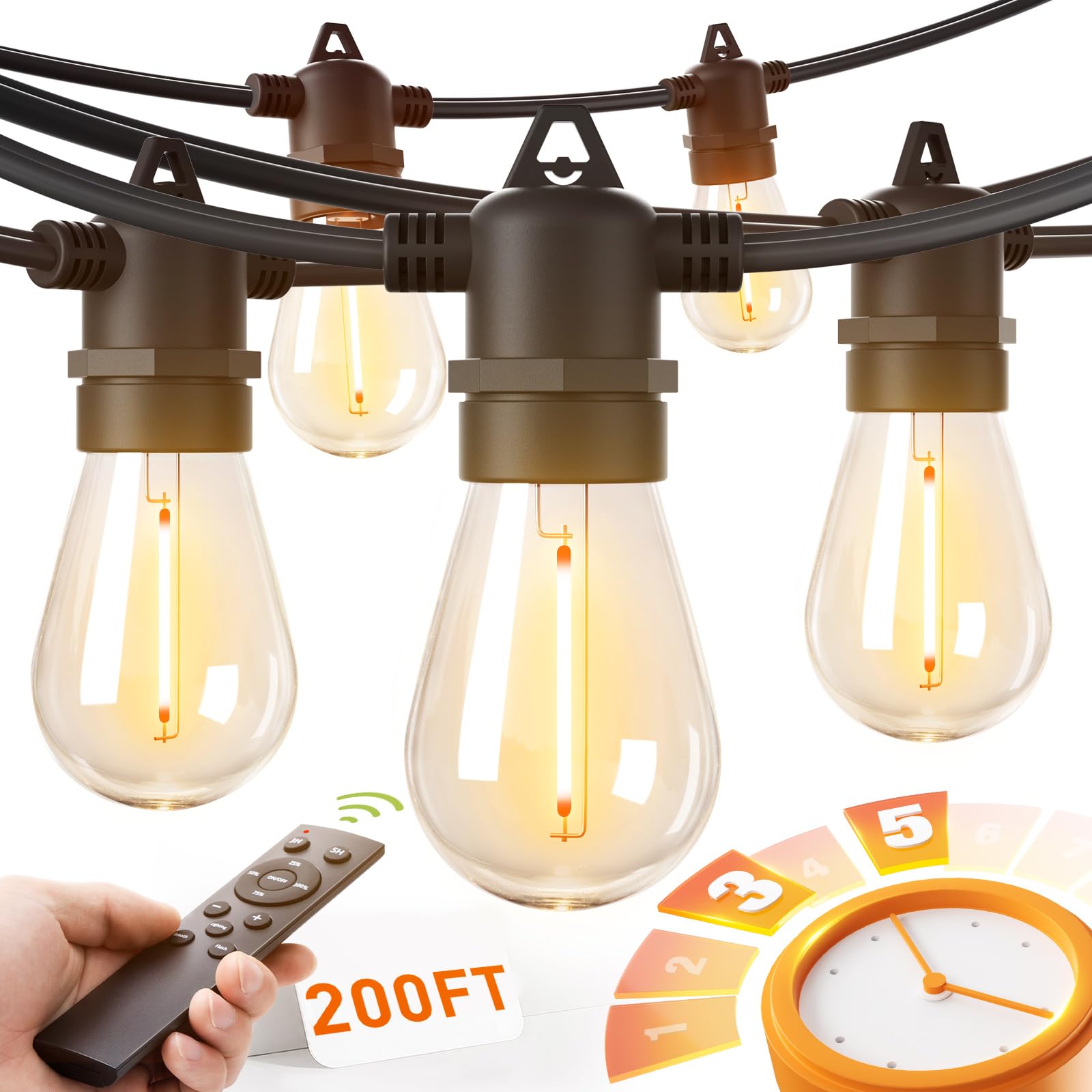 addlon 200FT LED Outdoor String Lights, Remote Dimmable Patio Lights ...