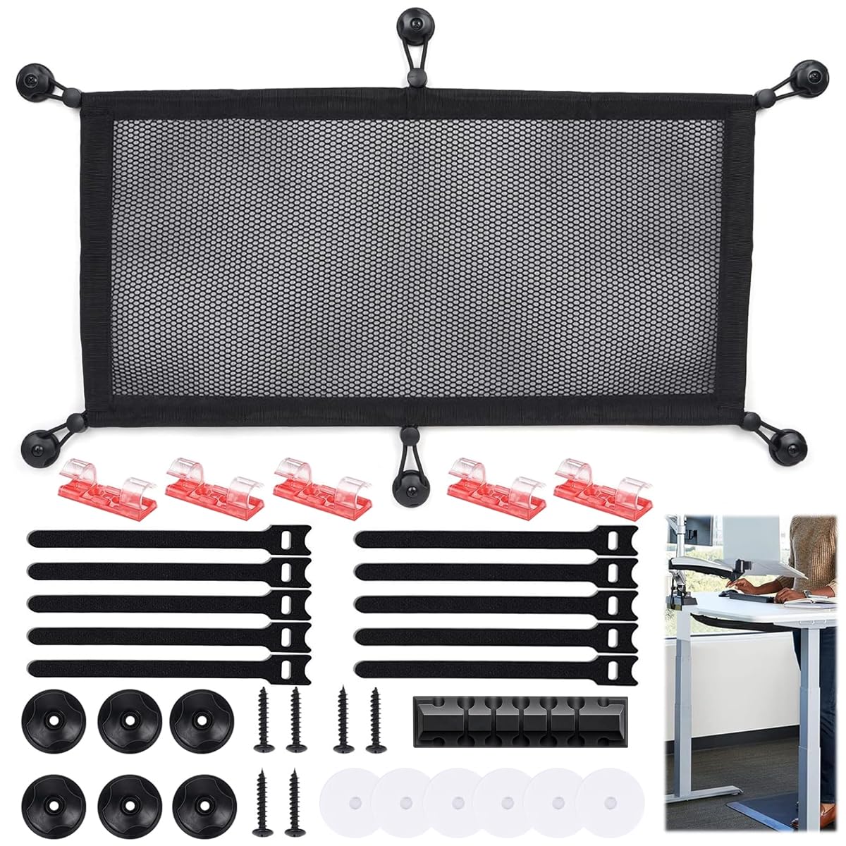 Under Table Organizer Mesh Net, Under Desk Cable Management Nylon Mesh ...