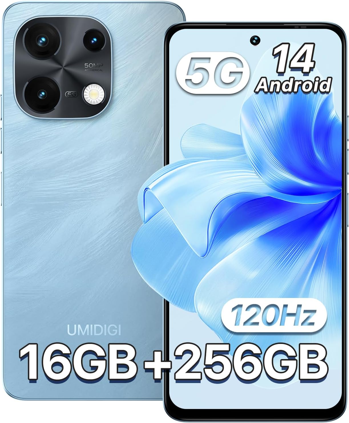 UMIDIGI Note 100 5G Unlocked Phones (16+256GB), 50MP Camera, 6.8" HD+ 120Hz Large Screen Android ...