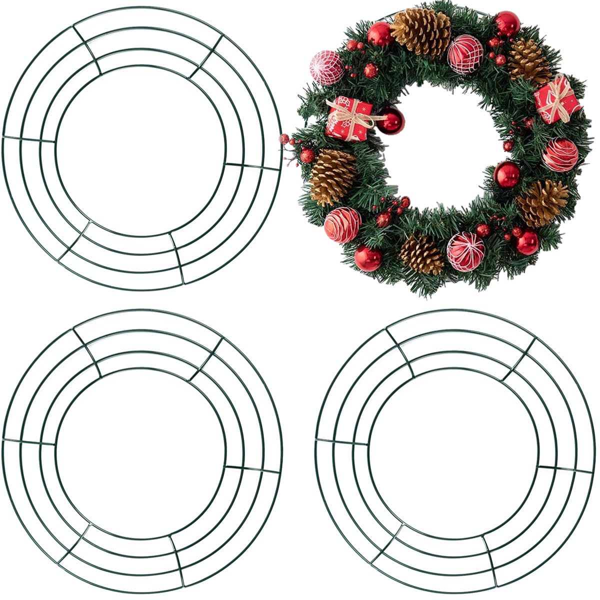 Amazon.com: TIHOOD 3PCS 10” Wire Wreath Frames Green Christmas Metal ...