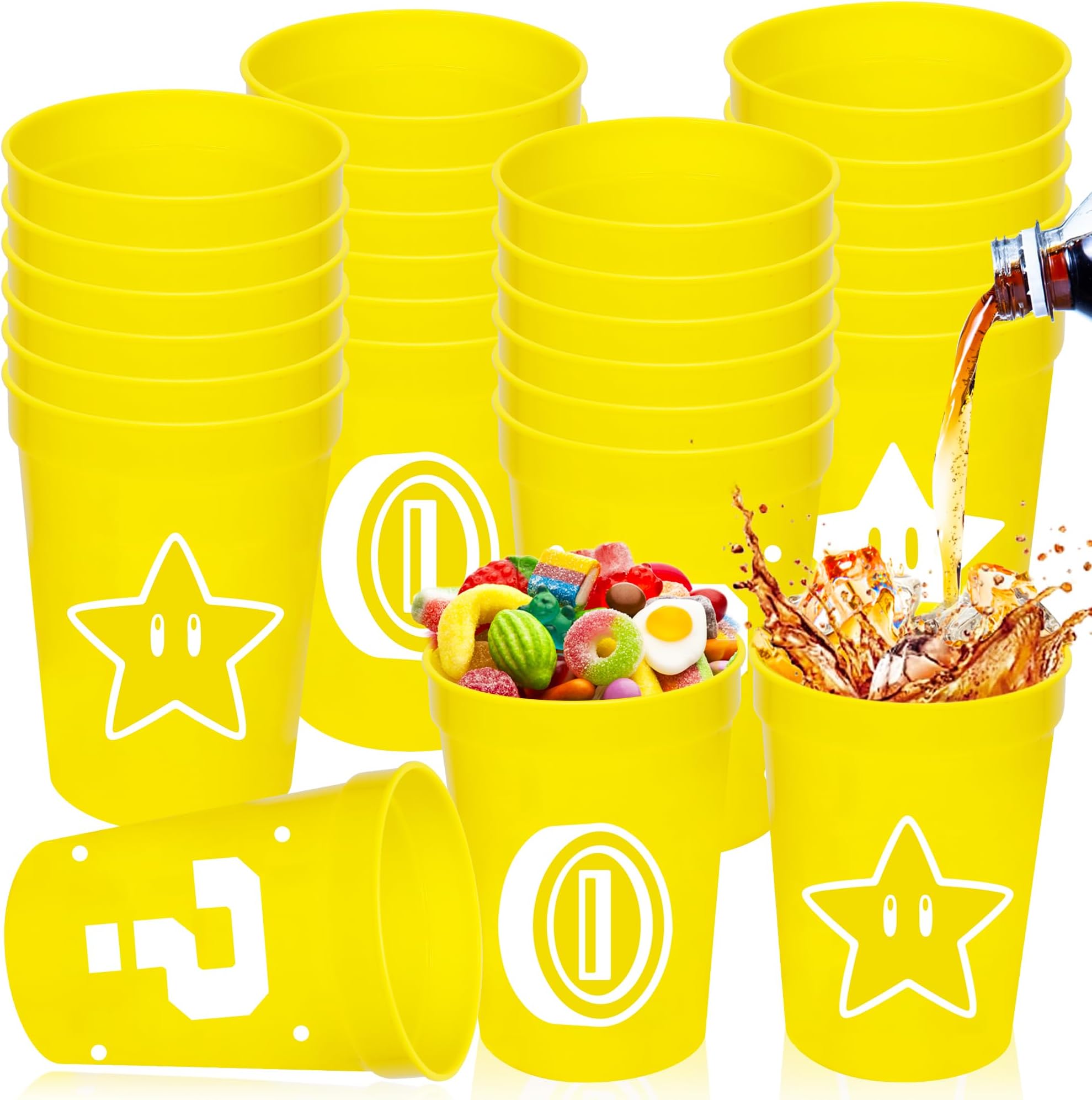 Amazon.com: Kids Cartoon Party Plastic Cups - 24Pcs Yellow Reusable ...