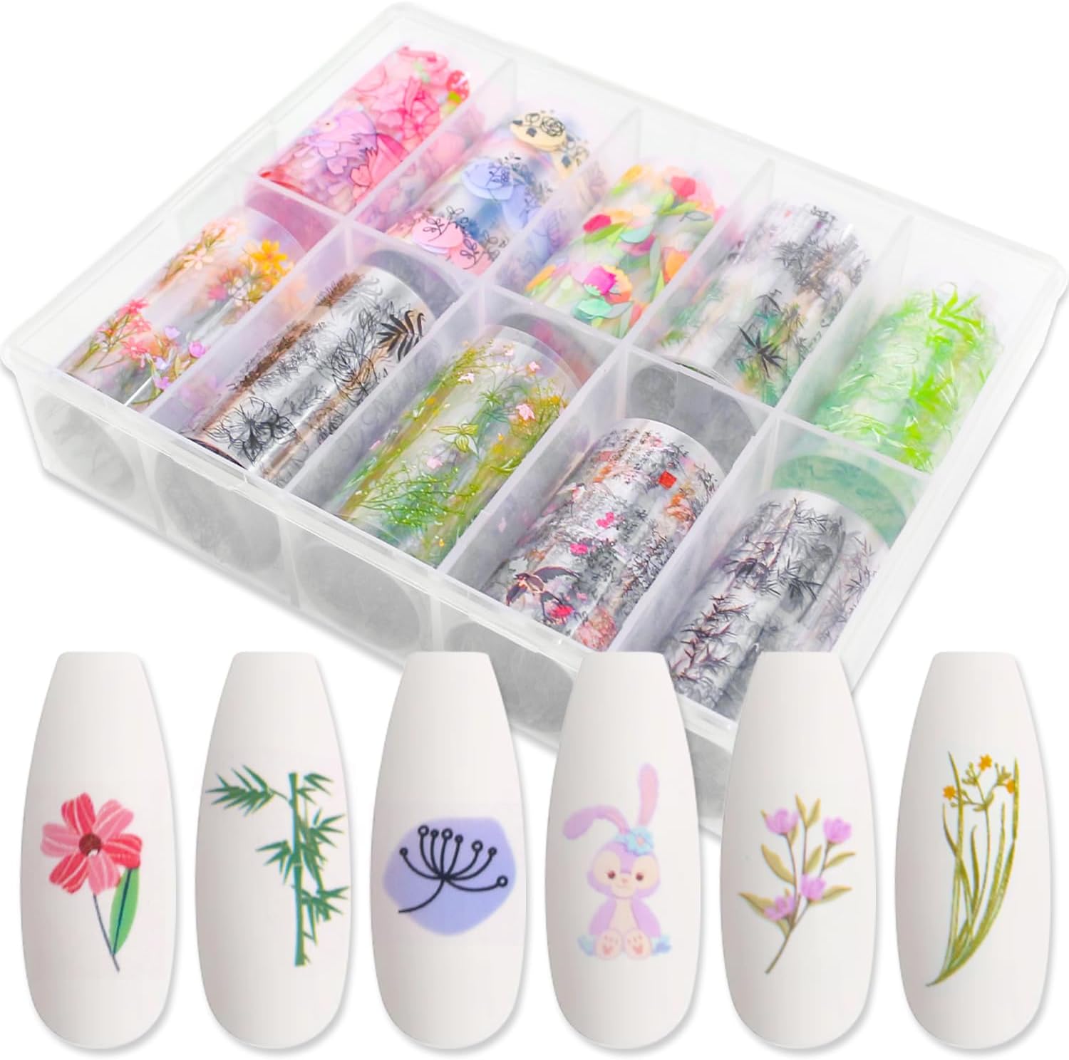 Amazon.com: SILPECWEE 10 Rolls Flower Bamboo Nail Foil Holographic Nail ...