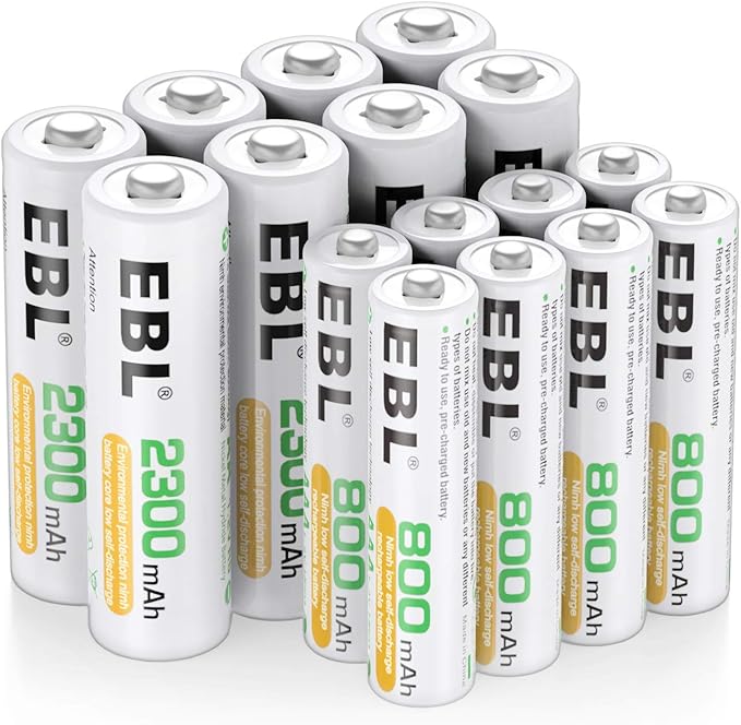 EBL 8 AAA Batteries with 8 AA Batteries Combo, 1.2V Rechargeable ...