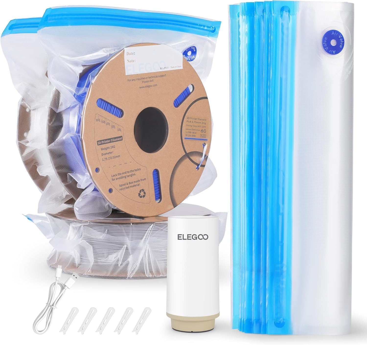 ELEGOO 3D Printing Filament Storage Bags Electric Pump Kit, 30 Bags ...