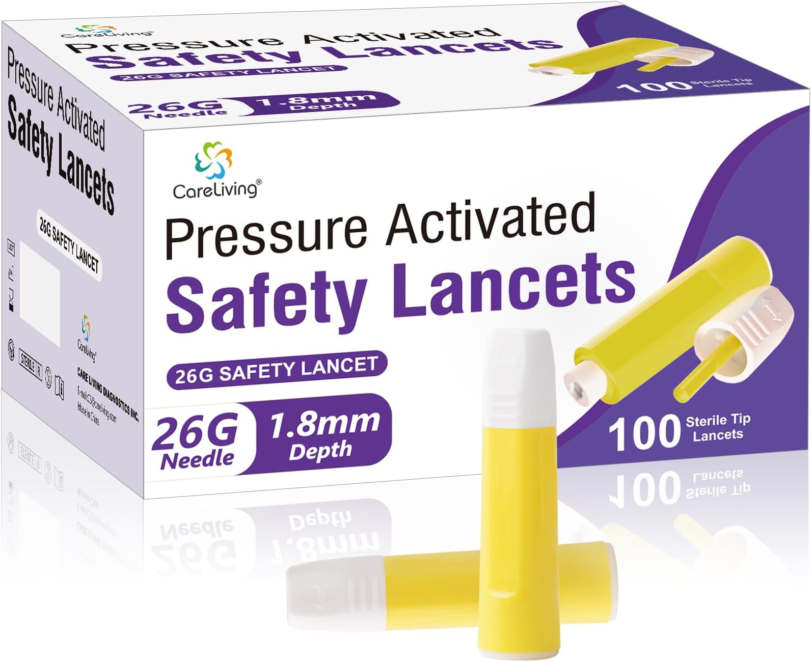 Amazon.com: CareLiving Safety Lancets, 100 Count Sterile, Pressure ...