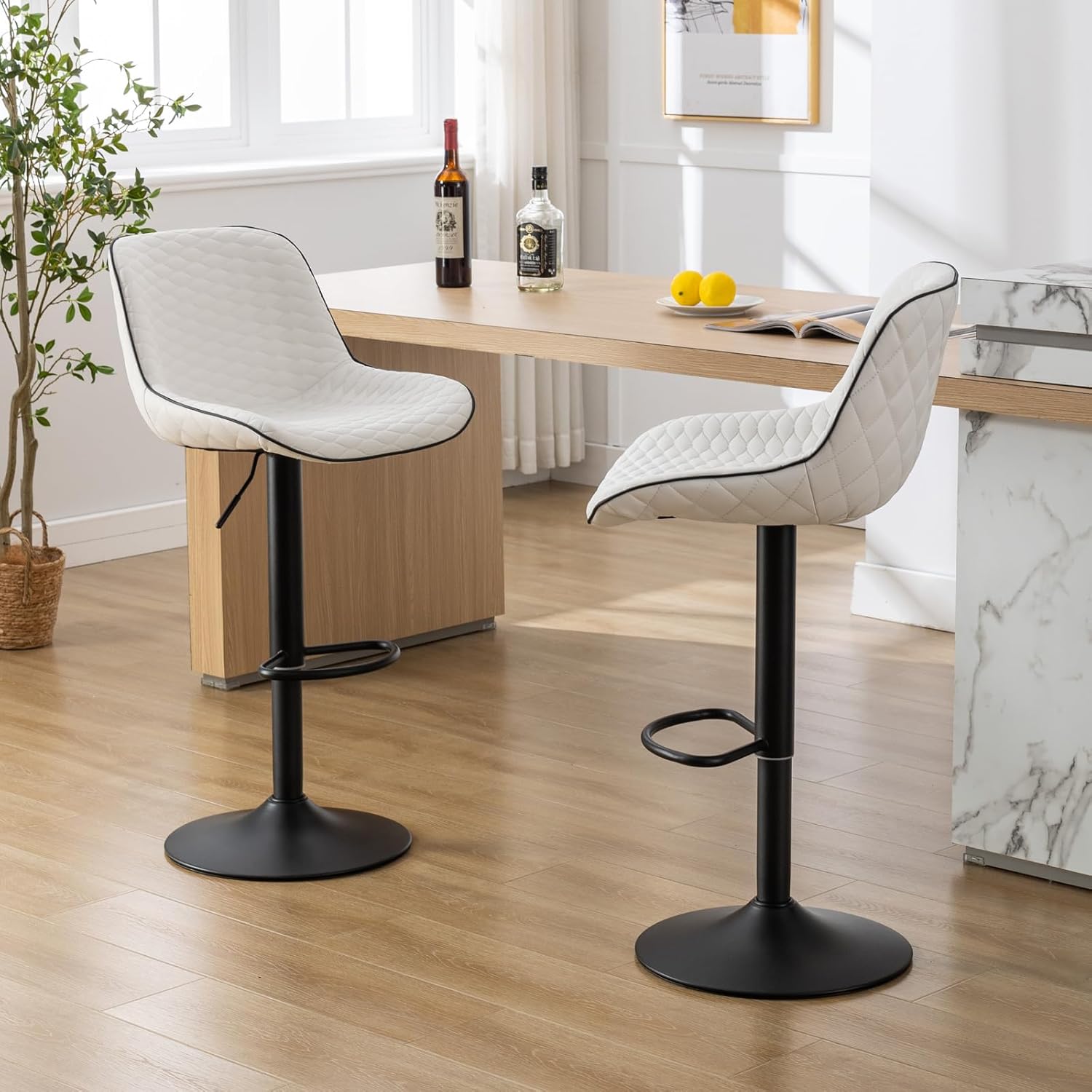 Amazon.com: Fefances Bar Stools Set of 2 with Back Modern Faux Leather ...