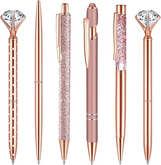 Amazon.com : 6 Pcs Rose Gold Ballpoint Pen Set Include Crystal Diamond ...