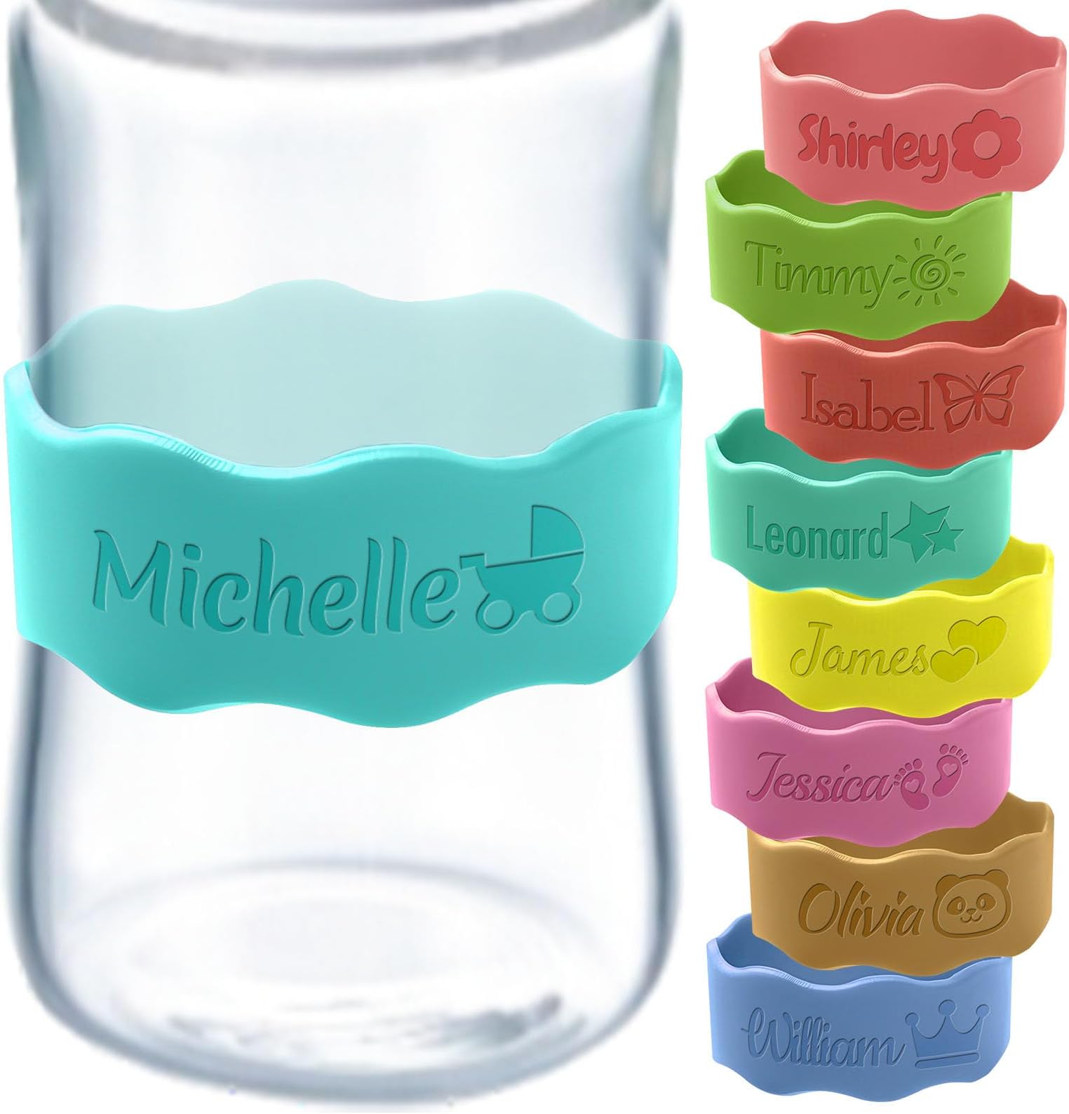 Amazon.com : Custom Baby Bottle Labels Reusable Silicone Name Bands ...