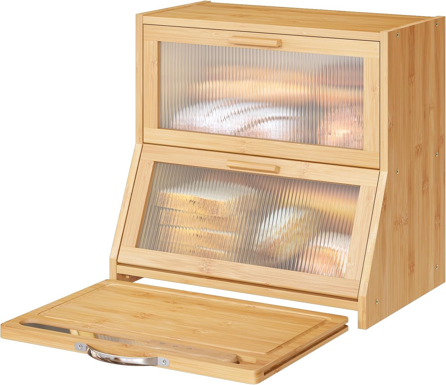 Amazon.com: GHWIE Double Layer Bamboo Bread Box for Kitchen Counter ...