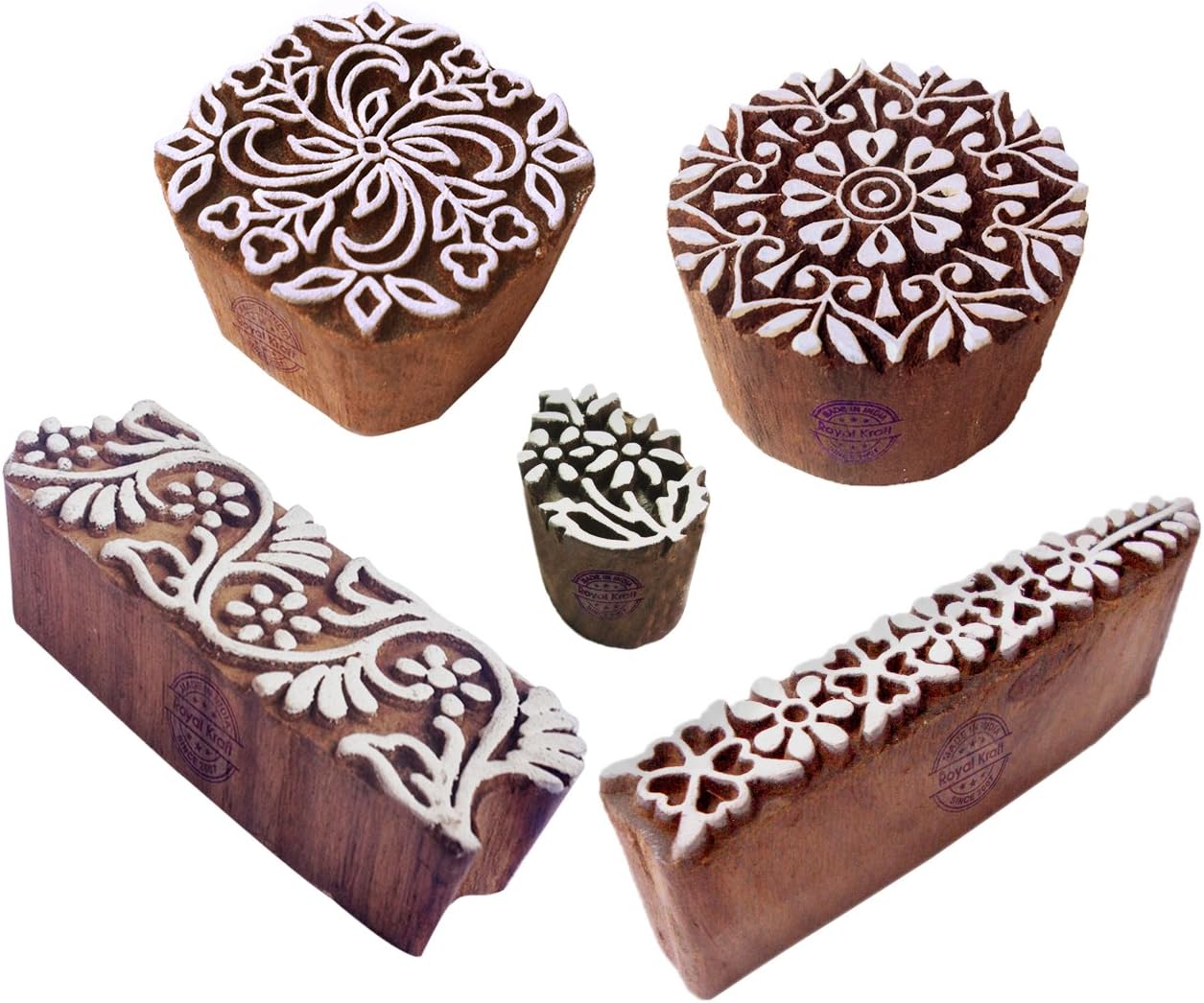 Henna Print Stamps Creative Floral Shape Wooden Blocks (Set of 5 ...