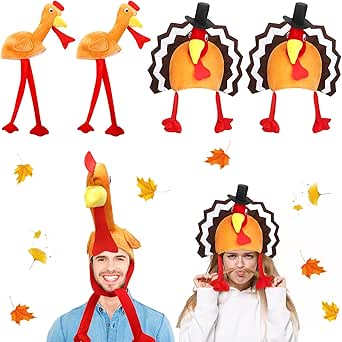 Geyoga 4 Pieces Turkey Hats Thanksgiving Hat Plush Turkey Trot Hat with ...