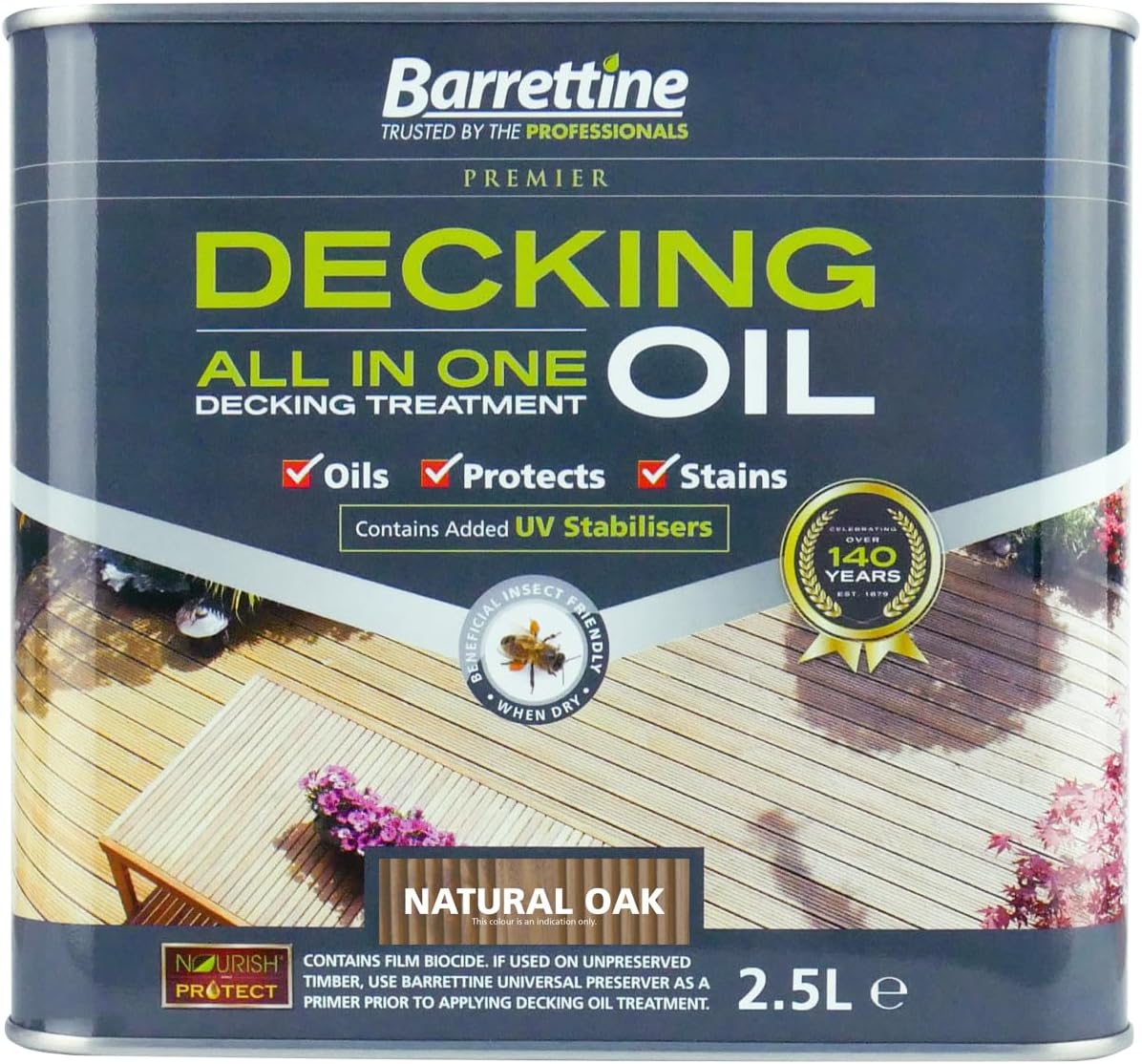 Barrettine Decking Oil (Dark Oak, 5L) - UV & Fade Resistant All-in-One ...