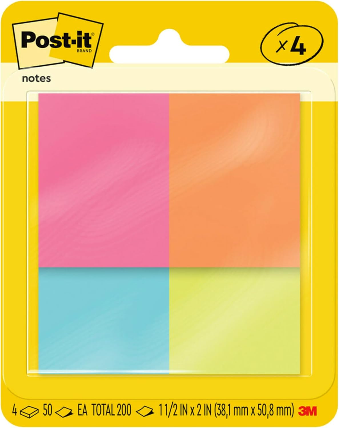Post-it Notes Notes Original Sticky Notes, 3,8 x 5,1 cm, 4 blocs, 50 ...