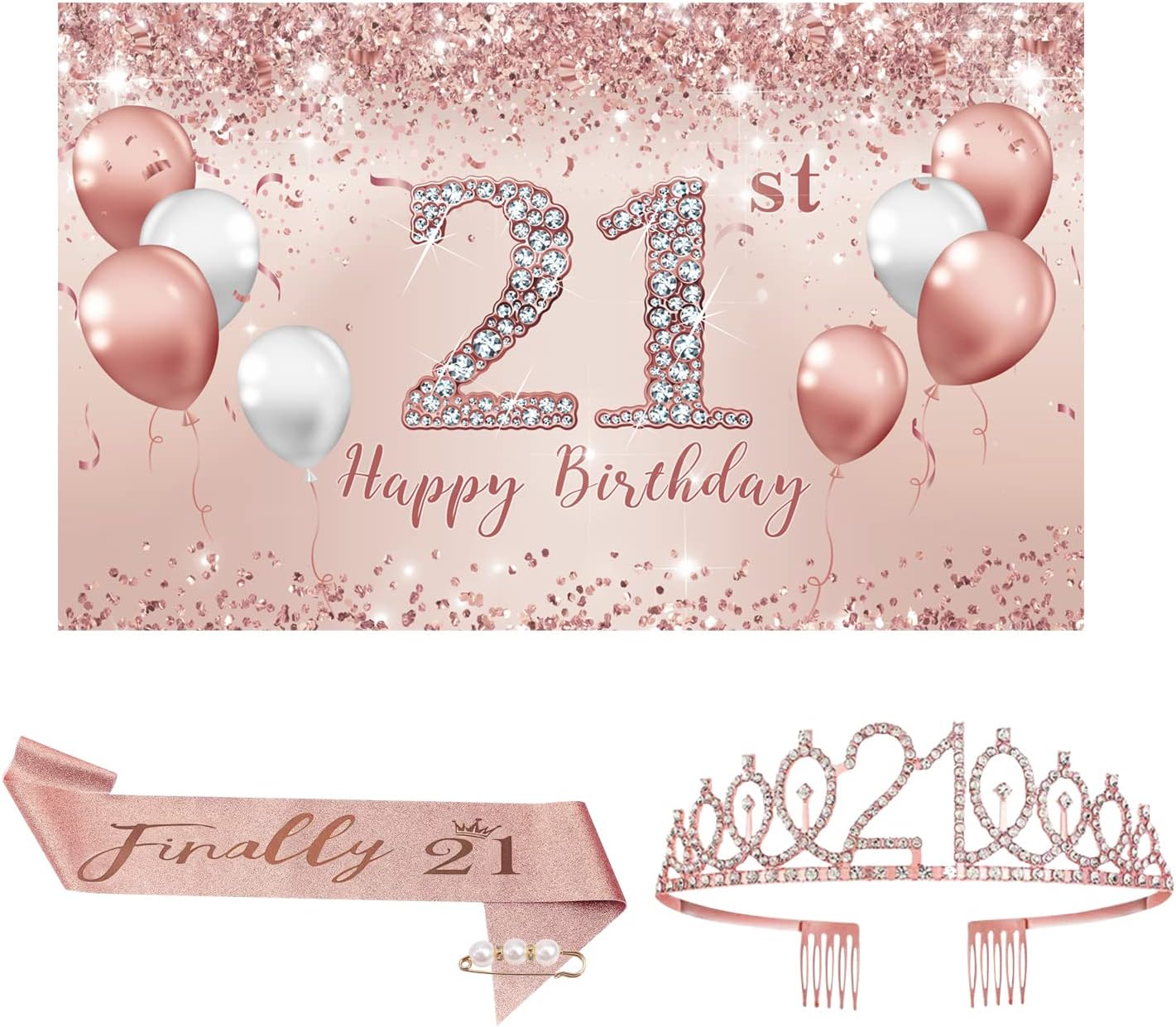 Amazon.com: Trgowaul 21st Birthday Decorations for her, Rose Gold Happy ...