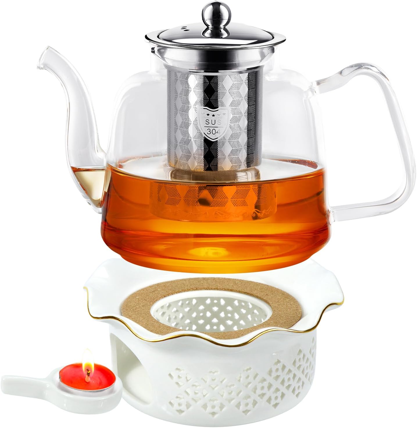 FTUREERA Teekanne Glas, 1300ML Teekanne mit Siebeinsatz und Keramischem ...