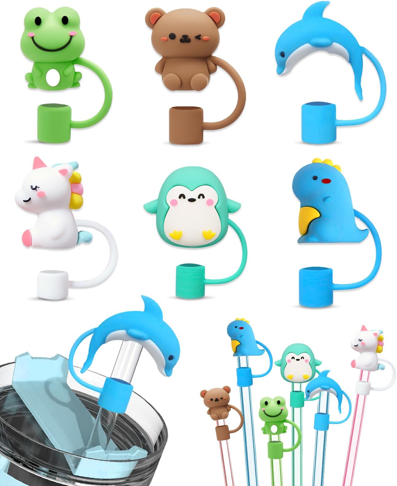 Amazon.com: 8pcs Sea Animal Cute Straw Cover Cap for Stanley Cup ...