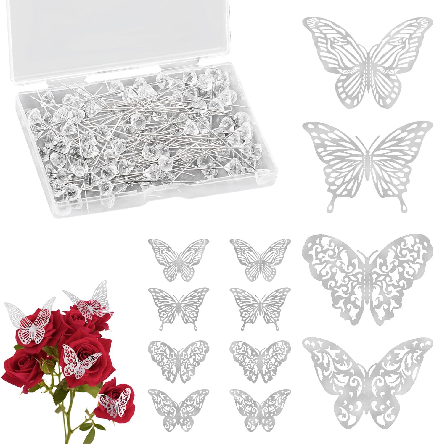Amazon.com: 148PCS Bouquet Wedding Corsages Pins and 3D Silver ...