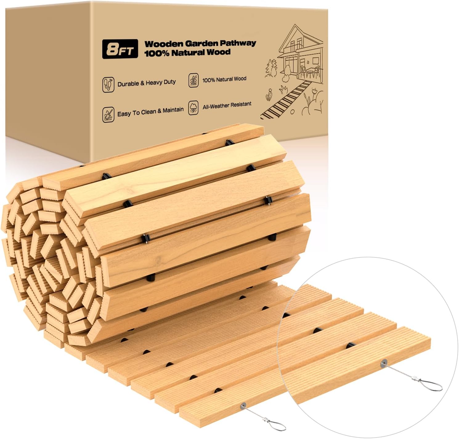 Amazon.com : GDDGHS 8FT Roll Out Wooden Garden Pathway, Straight Cedar ...