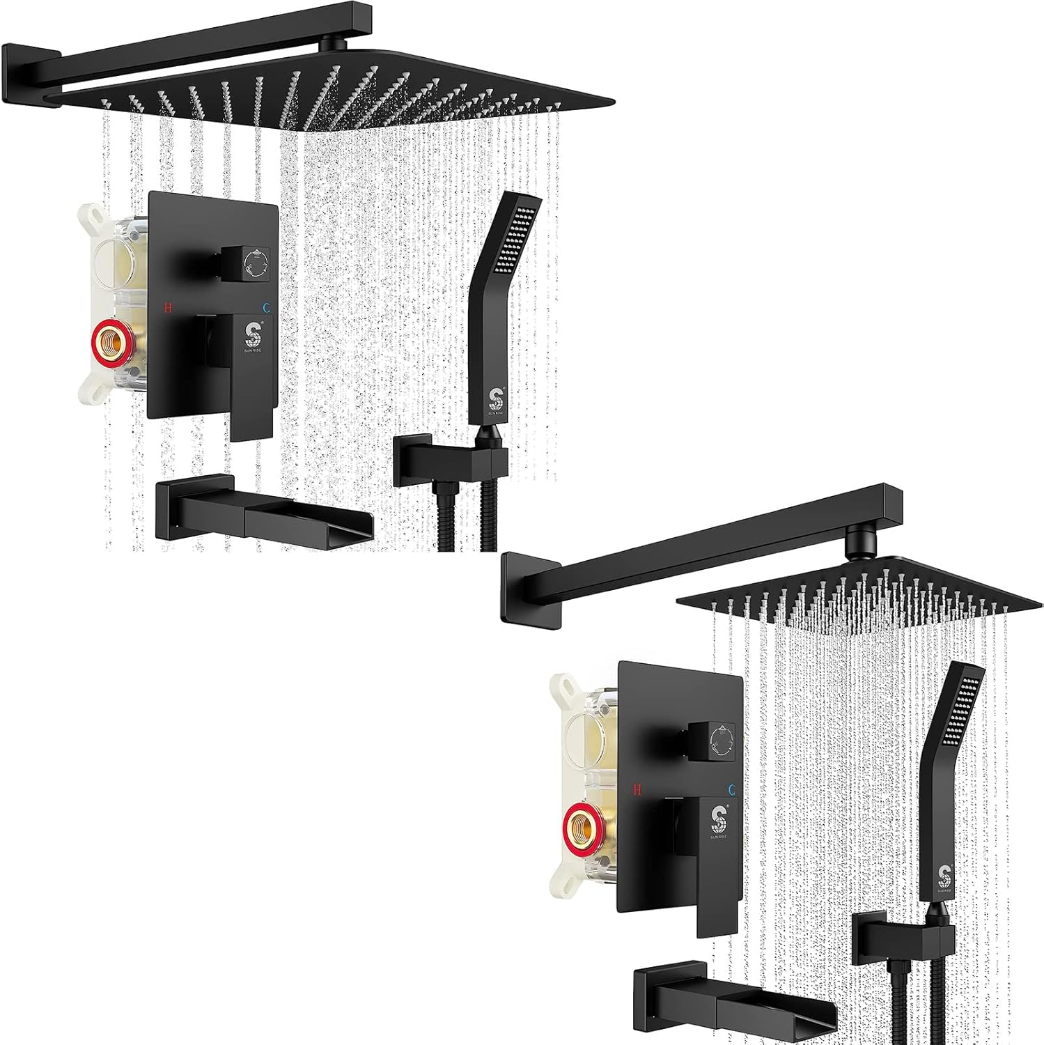 SR SUN RISE 8 Inches All Metal Bathtub and Shower Faucet Combo Shower ...