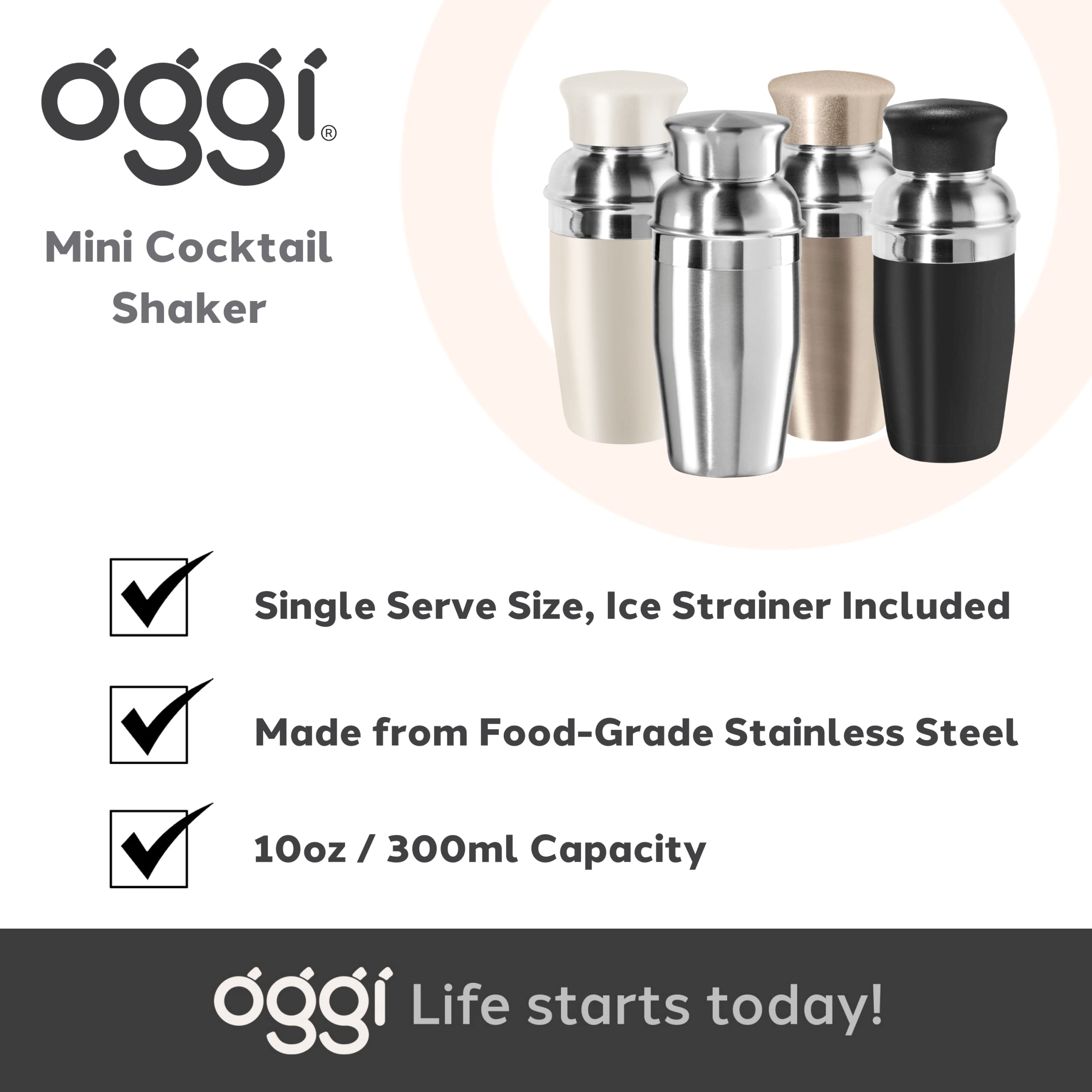 Snapklik.com : OGGI Mini Cocktail Shaker 10oz - Gold, Stainless Steel ...
