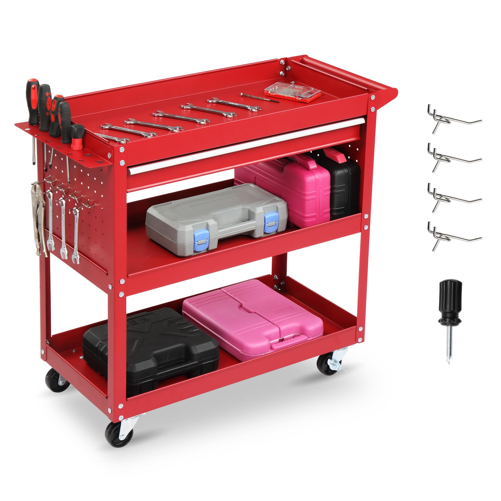 Amazon.com: Winado 3 Tier Rolling Tool Cart with Drawers, Heavy Duty ...