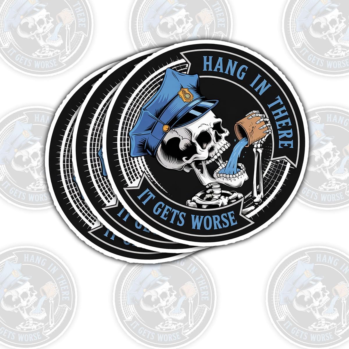 Amazon.com: 3 Pcs Hang in There It Gets Worse Police Skeleton Sticker ...
