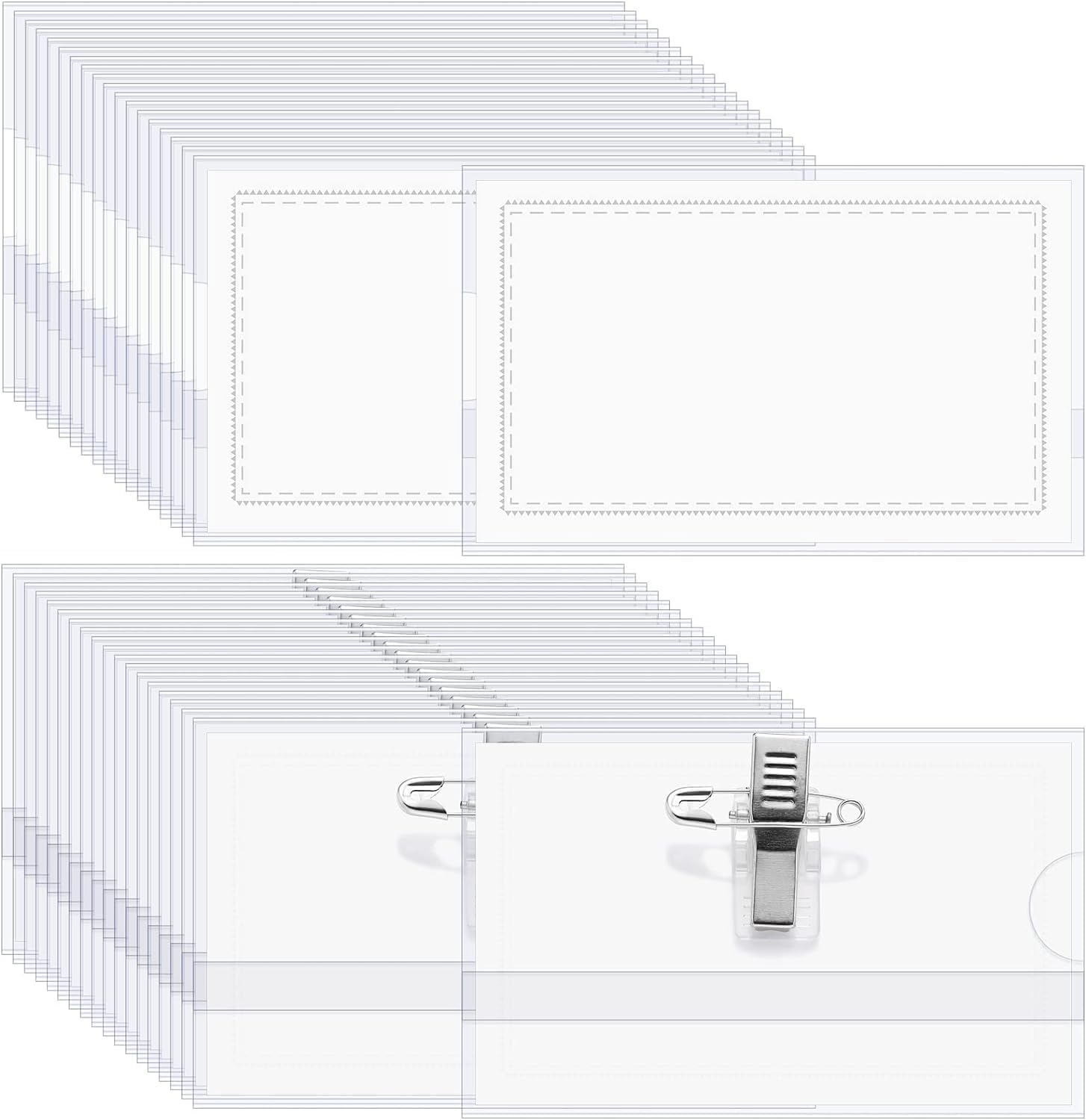 50 Pcs Name Tag with Clip and Pin, Horizontal Name Badge Holders Clear ...