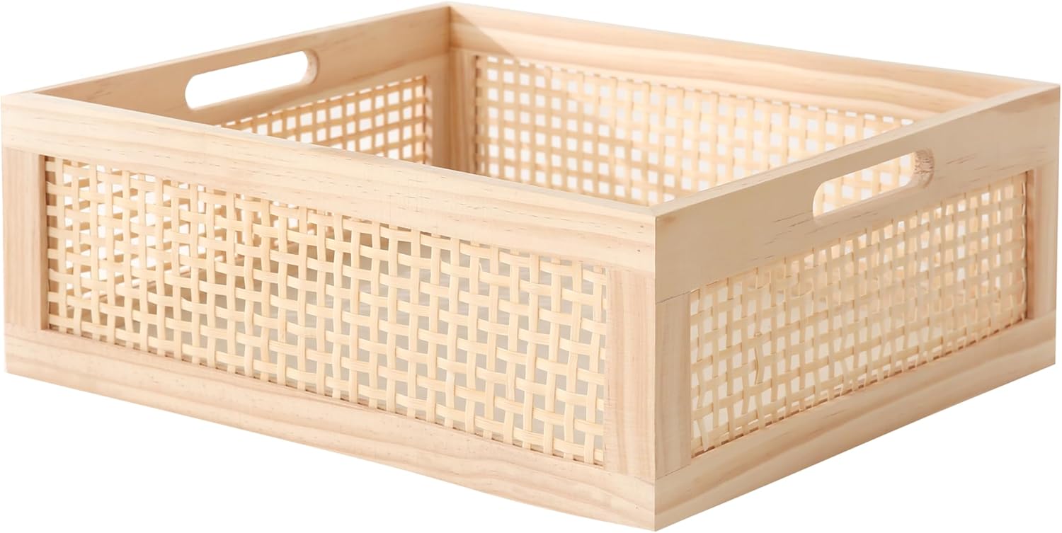 Amazon.com: Longero Rectangular Wood Storage Basket, Natural Pine and ...