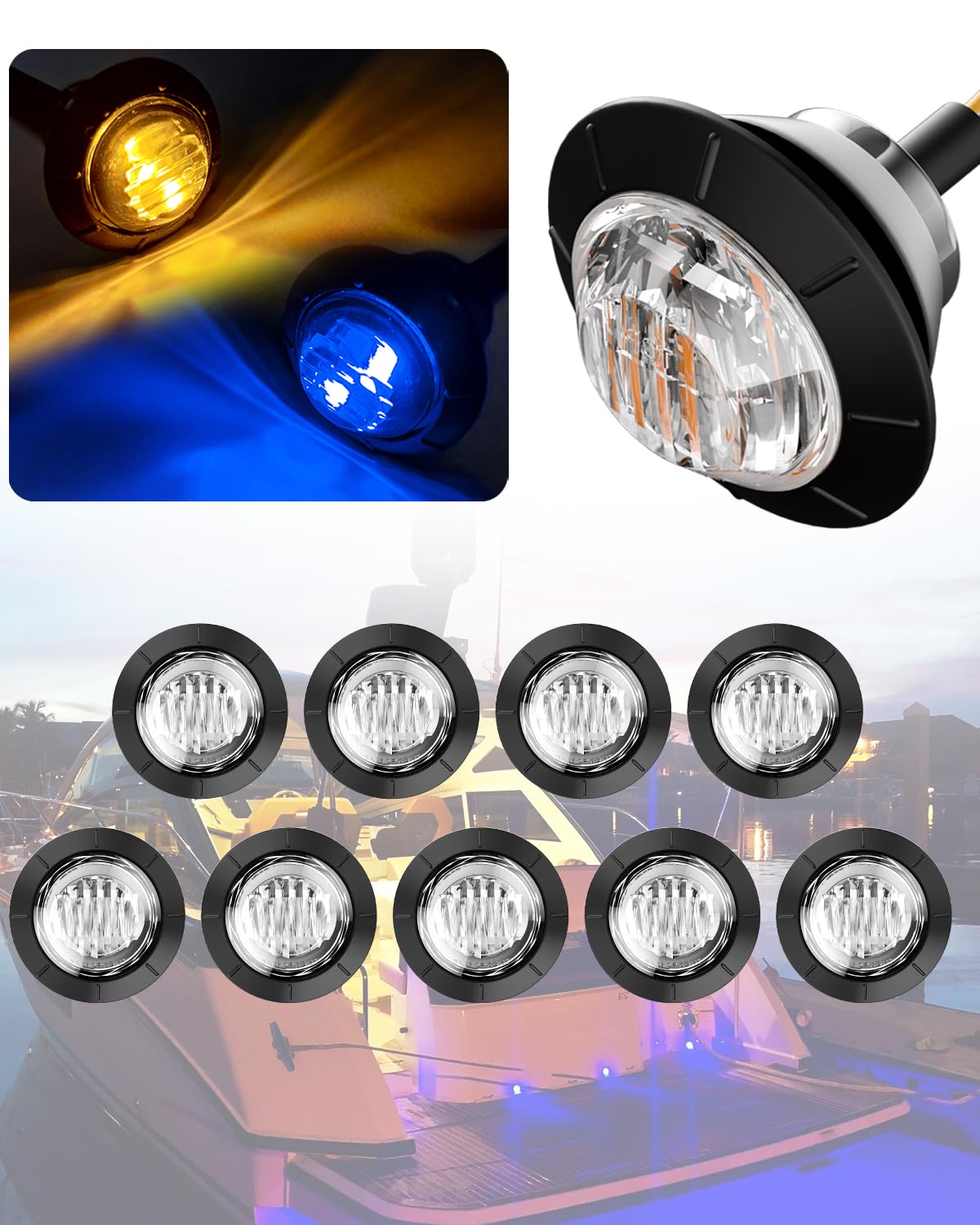 Snapklik.com : BJZ Marine Boat LED Lights 3/4 Round Dual Colour Amber ...