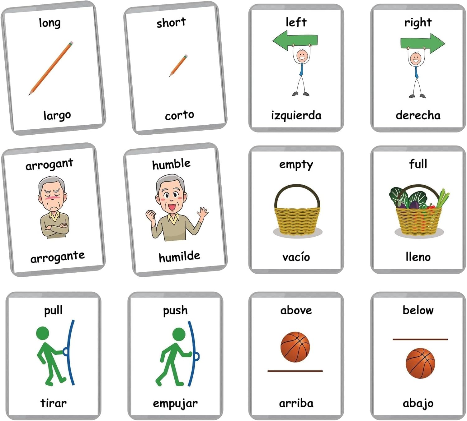 Tarjetas flash bilingües en inglés español Tarjetas flash laminadas ...