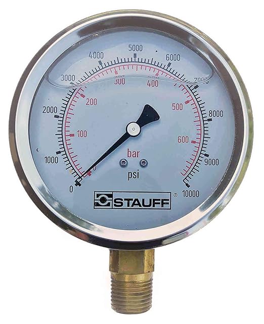Stauff SPG Series Pressure Gauge, 4" Face, 0-10,000psi Pressure Range ...