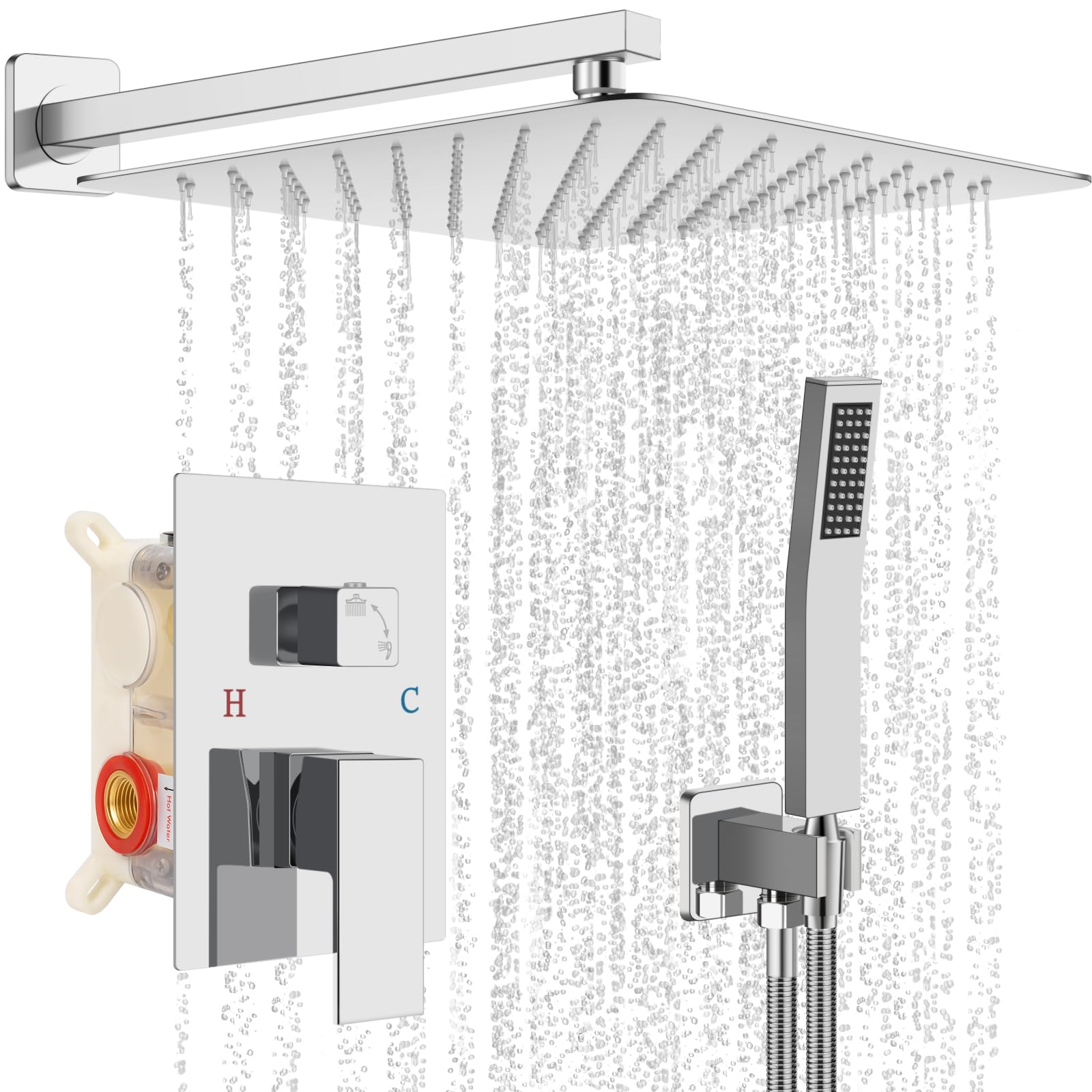 Snapklik.com : Baetuy Shower Faucet Set Bathroom Square Rain Shower Head And Handle Set, Wall ...