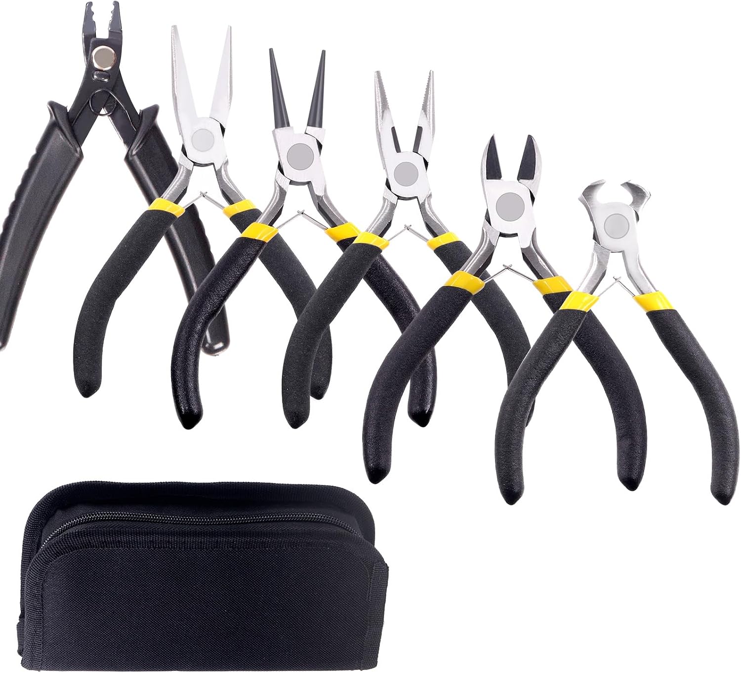 Hilitchi 7Pcs 4.5” Jewelry Pliers Set with Storage Pouch, including ...