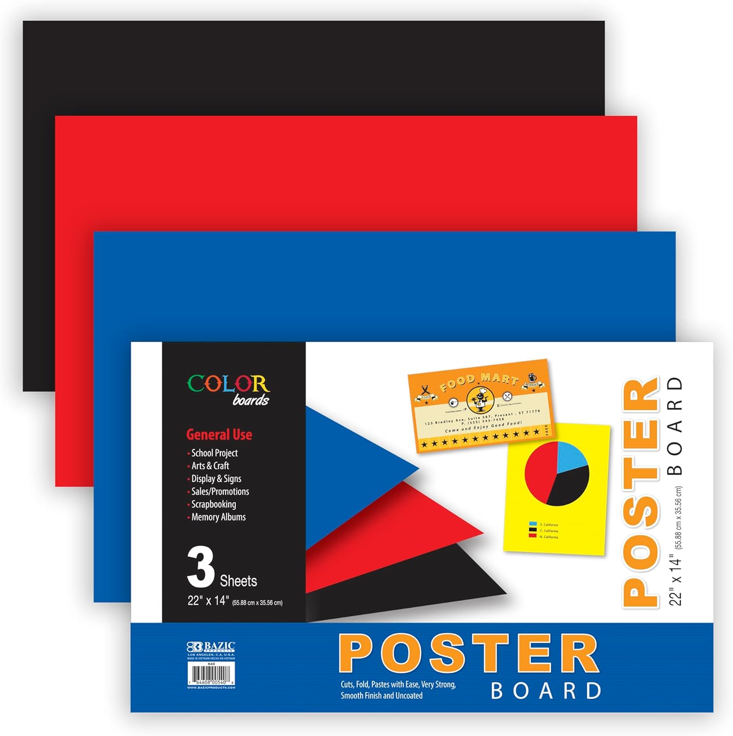 Amazon.com : BAZIC Poster Board 22" X 14" Assorted Colored Poster Board ...