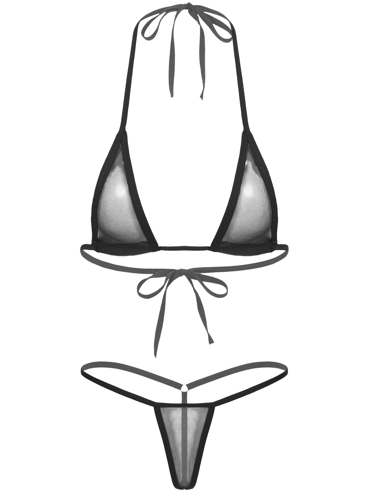 Buy ChoomomoWomens Brazilian Mesh Sheer Extreme Halterneck Mini Micro ...