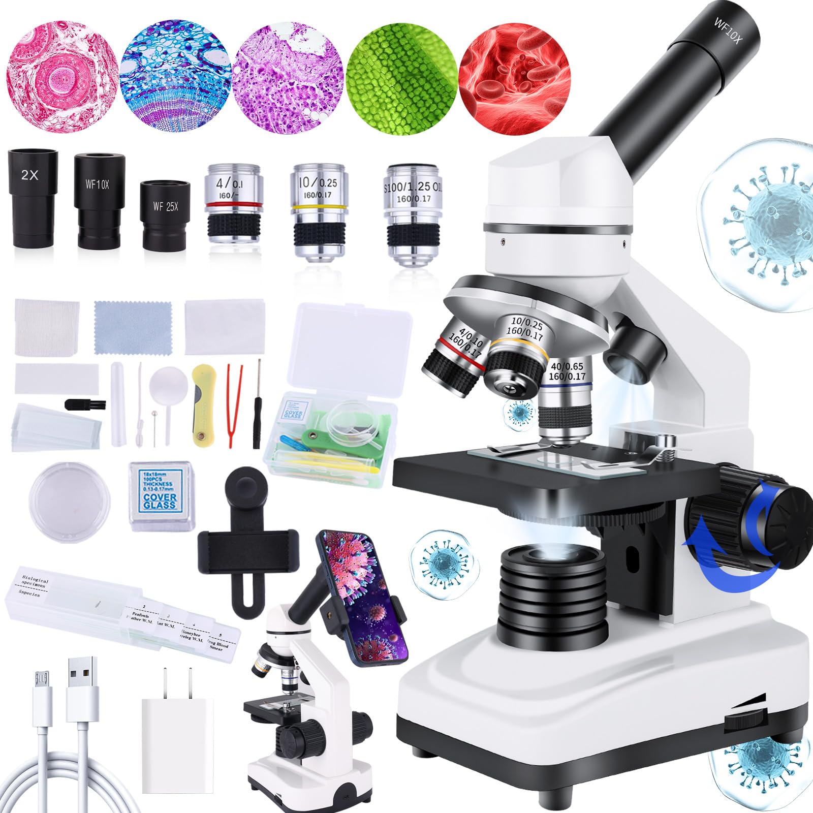 Herwicm Microscope for adults40x-2000xCompound Microscope，Dual LED ...