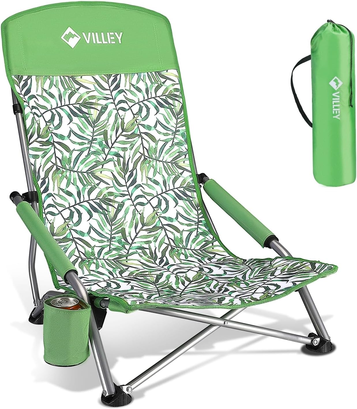 Amazon.com - VILLEY Low Beach Chair, High Back Folding Beach Chair for ...