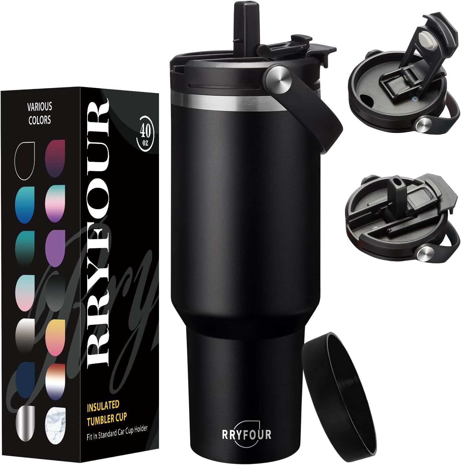 Amazon.com | RRYFOUR 40 oz Tumbler with Flip Lid and Straw - Cold 36H ...