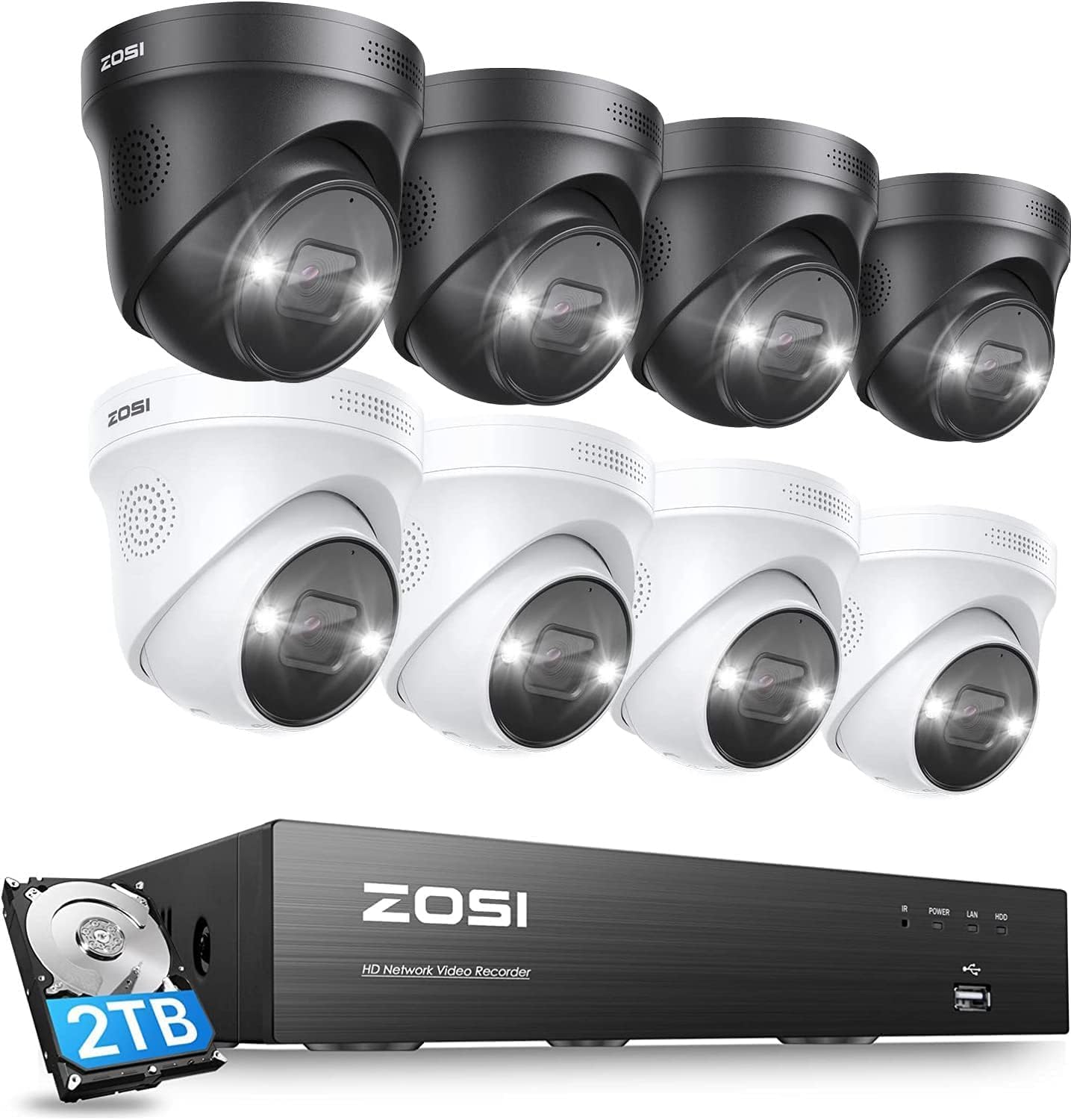 Amazon.com : ZOSI 4K Spotlight PoE Camera System with 2TB HDD,8pcs 4K ...