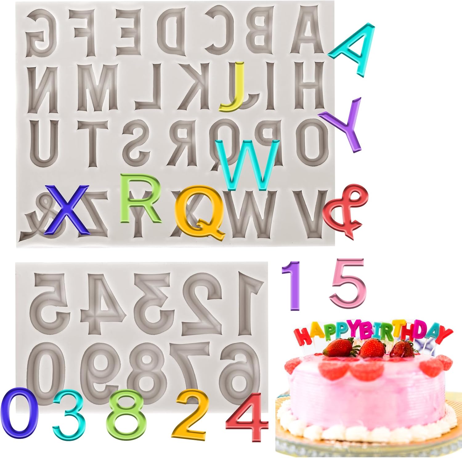 Amazon.com: 2Pcs Capital Letter Fondant Molds Alphabet Numbers Molds ...