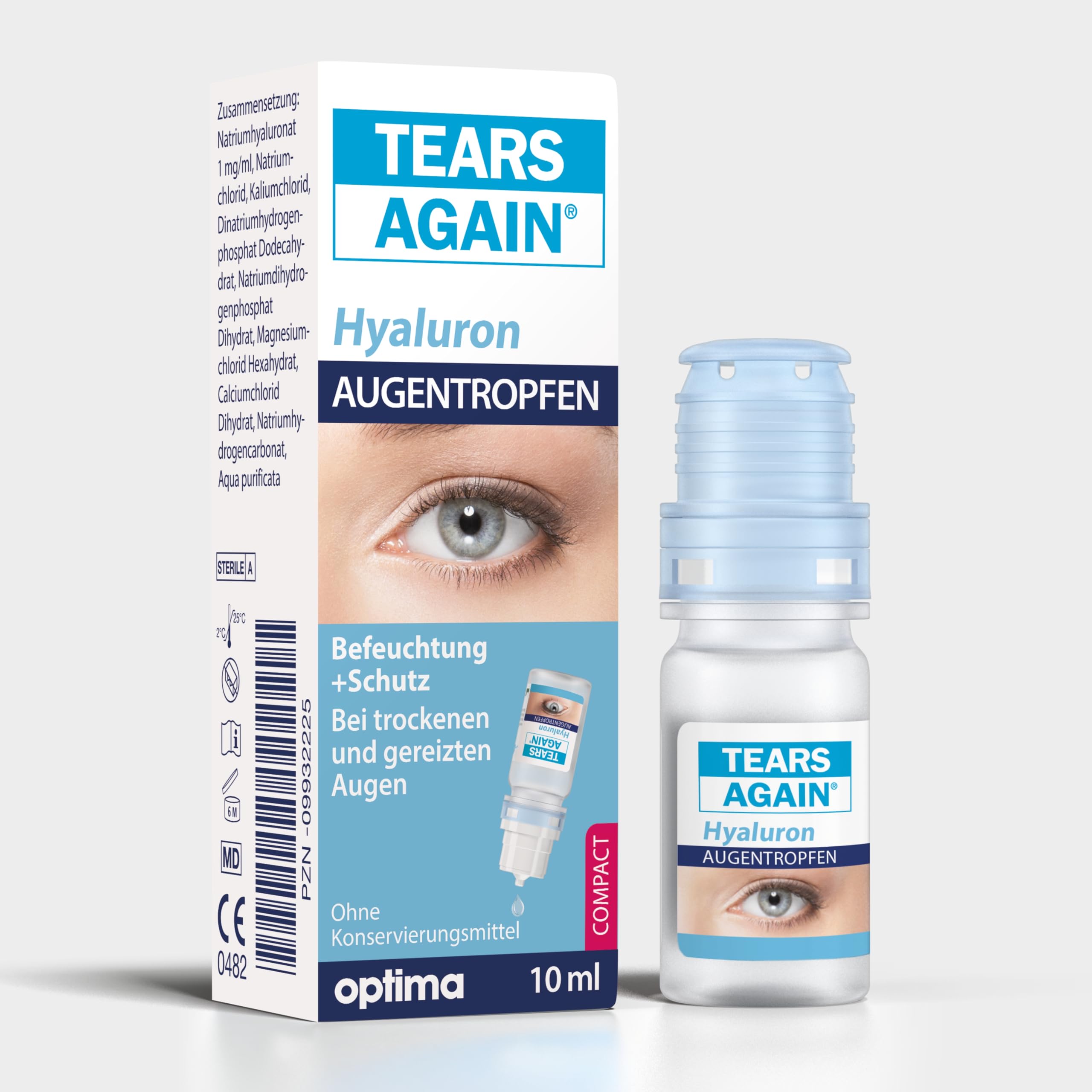 TEARS AGAIN Augentropfen gegen trockene Augen, Hyaluron 0,1% die Hilfe ...