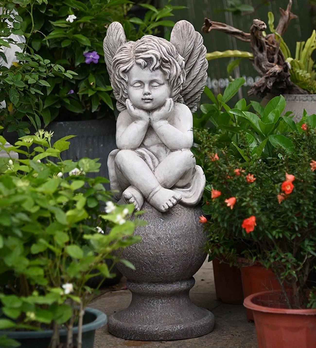 Amazon.com : POMEGARDEN 25.6H Garden Statue Magnesium Oxide Cherub ...