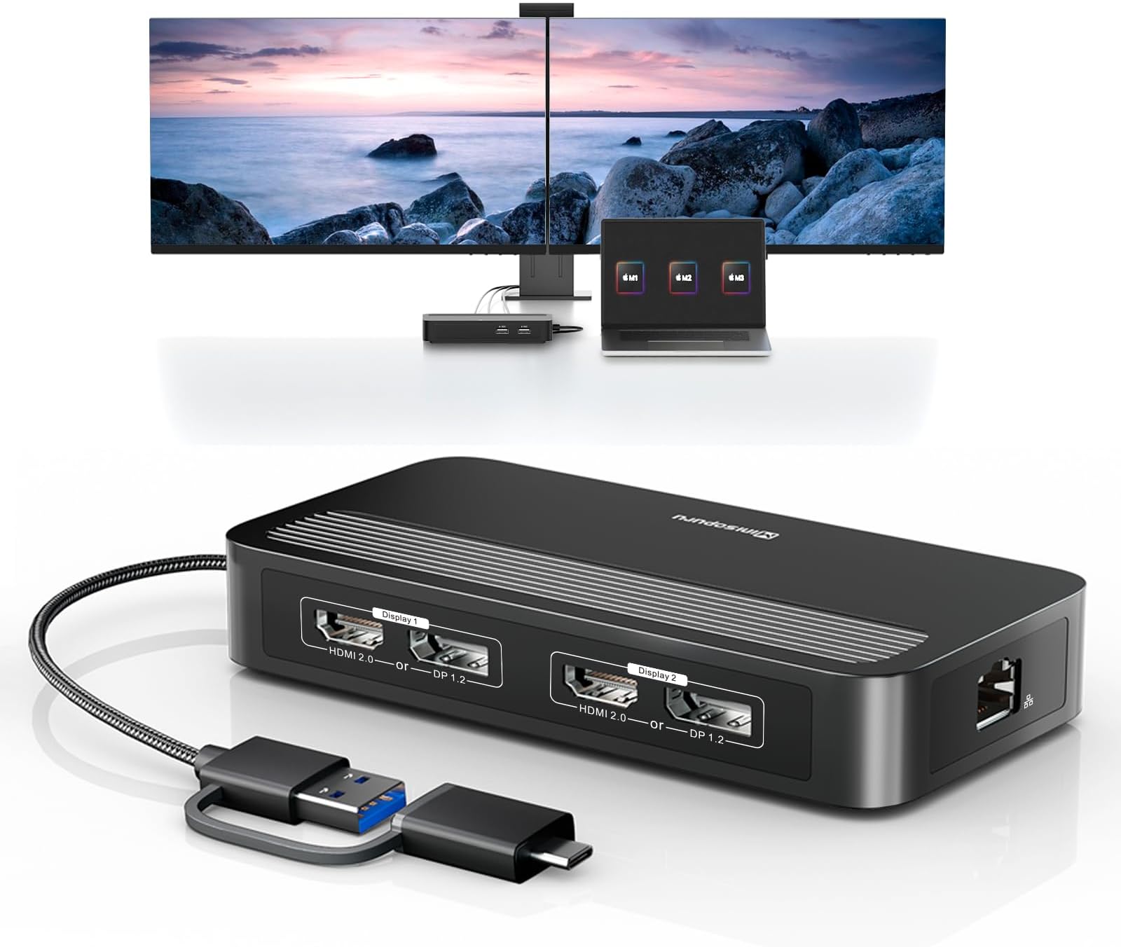 Amazon.com: XiBYer USB C to Dual Monitor Adapte - HDMI Splitter ...