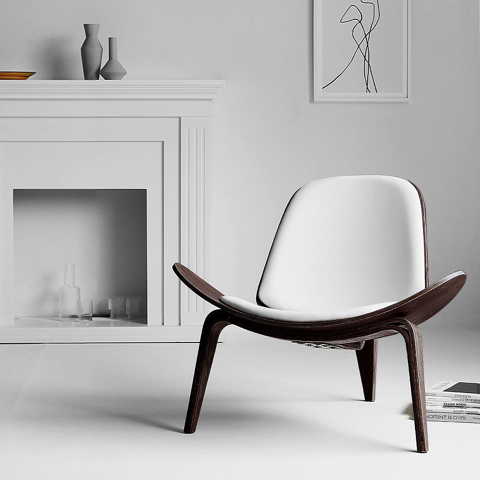 Amazon.com: Manoch Style Shell Chair Replica Genuine Leather Accent ...