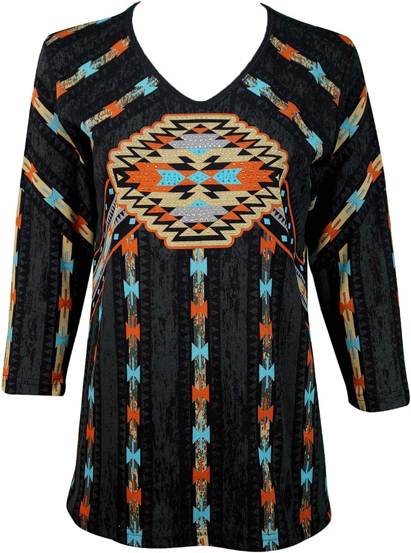 Cactus Bay - Southwest Style, Rhinestone Accents, V-Neck, Cotton Print ...