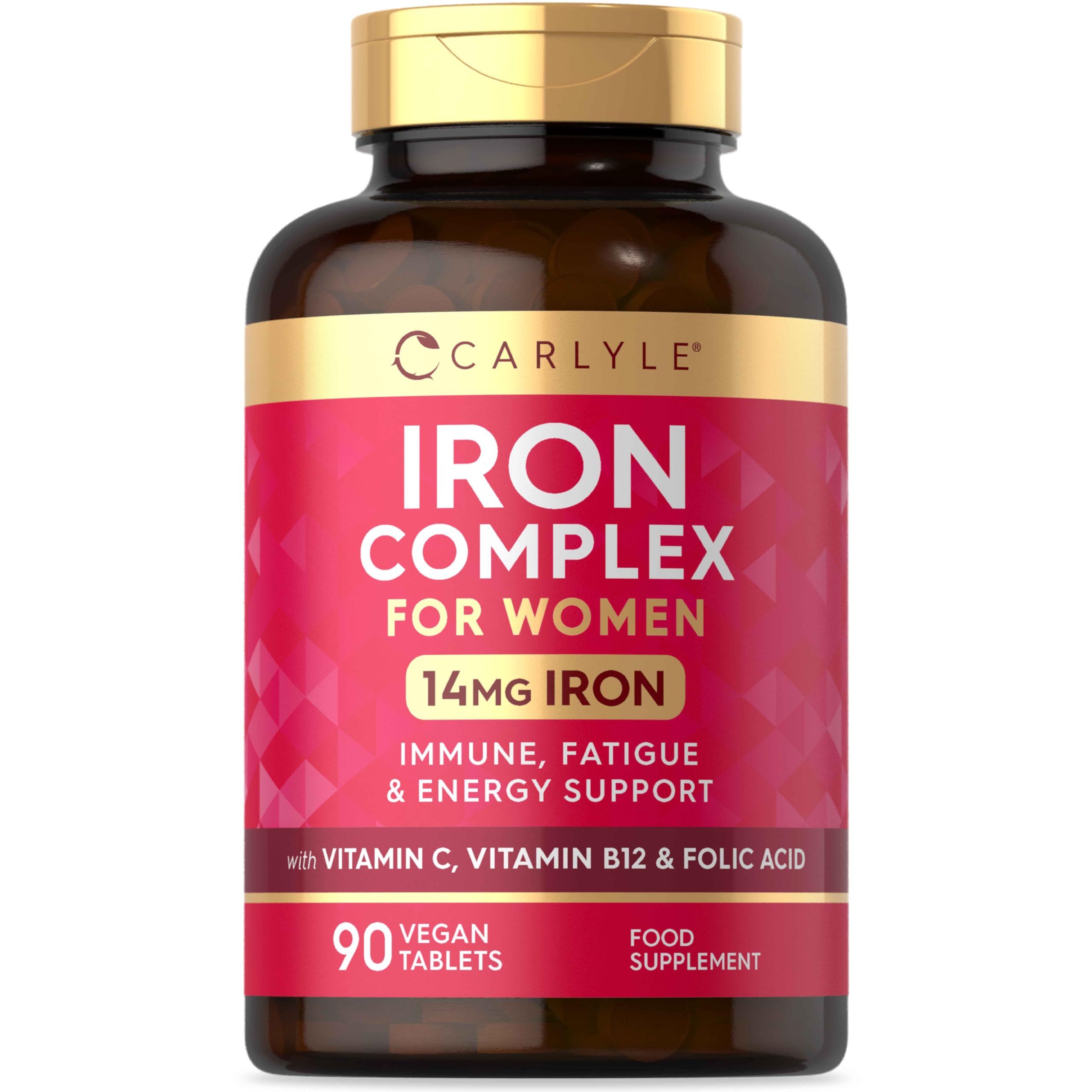 Iron Supplements for Women | with Vitamin B12, Vitamin C and Folic Acid | High Strength 14mg ...