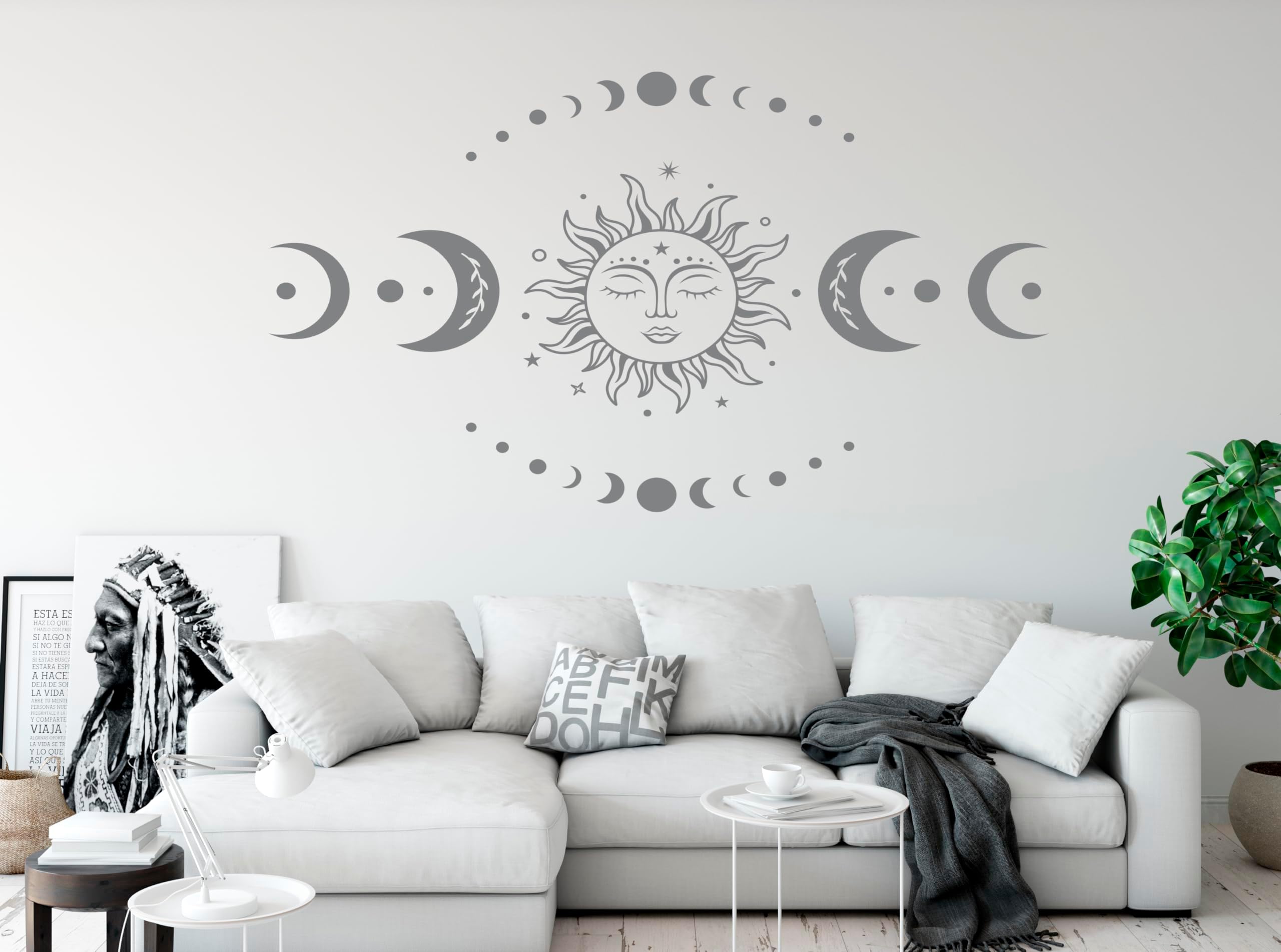 Amazon.com: Moon Phases Wall Decal - Boho Sun and Moon Wall Decal ...
