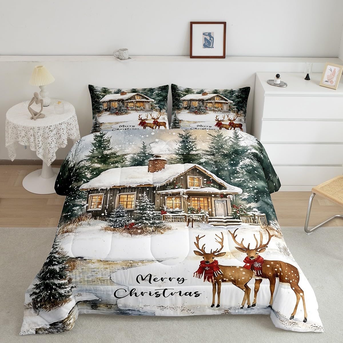 Amazon.com: Homewish Merry Christmas Comforter Set King Size,Elk Deer ...