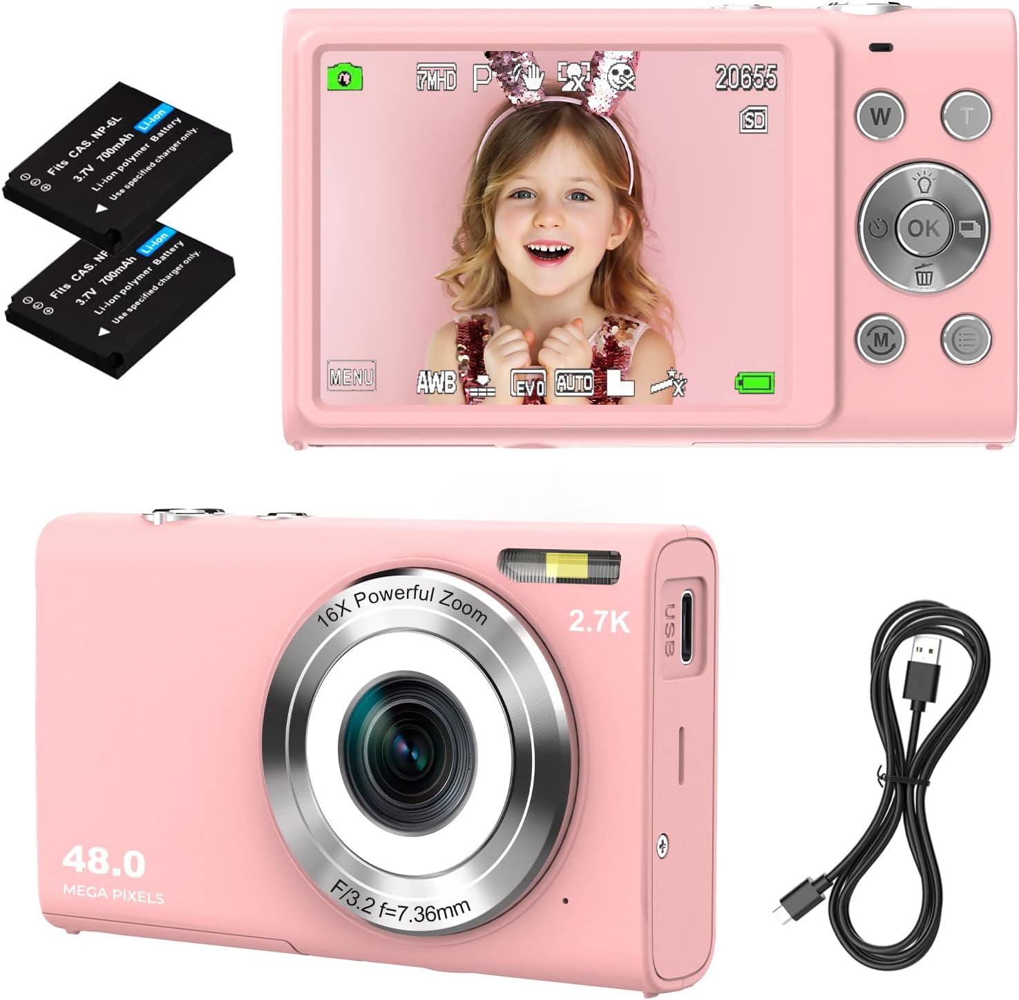 Digital Camera, Autofocus Vlogging Camera FHD 2.7K 48MP with 2.8″ Large ...