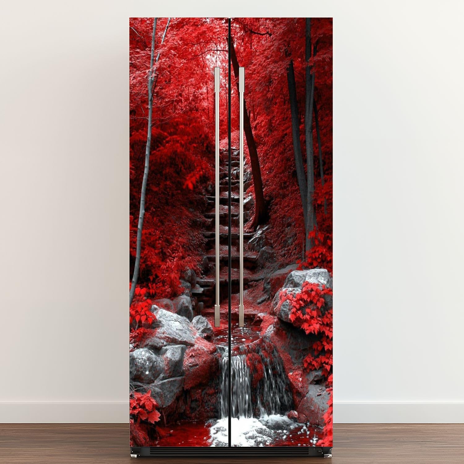 Amazon.com: Self Adhesive Vinyl Refrigerator Wrap Red Forest Waterfalls ...